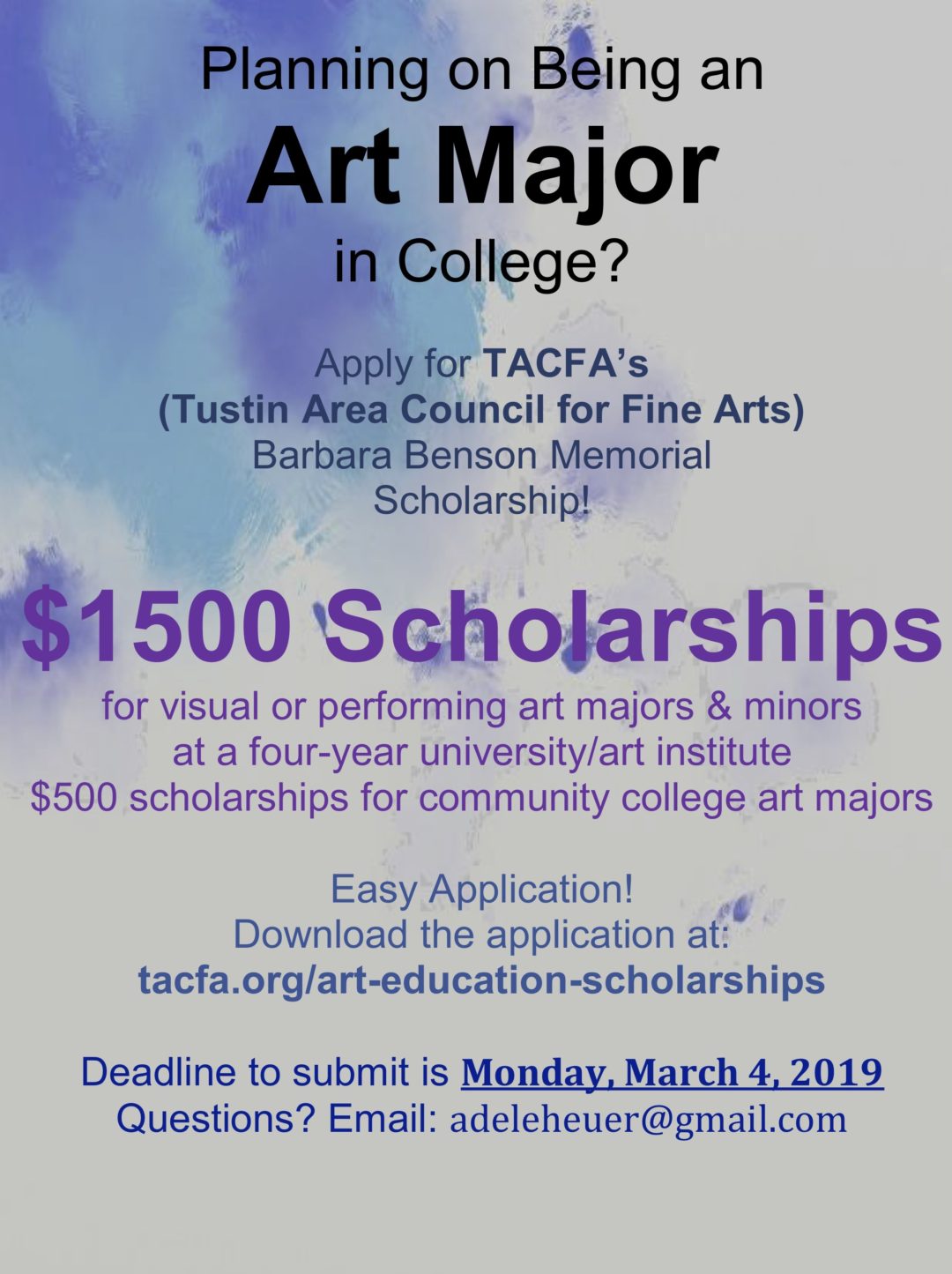 Scholarship Flyer 2019 | Tustin Area Council of Fine Arts (TACFA)